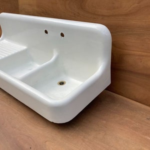 Antique High Back Cast Iron White Porcelain Kitchen Sink 60" Double ...