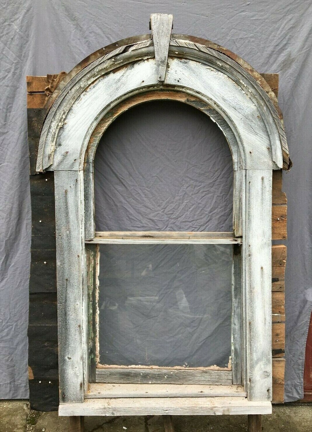 Antique Arched Dome Top Window With Surround 42x75 Shabby White Chic ...