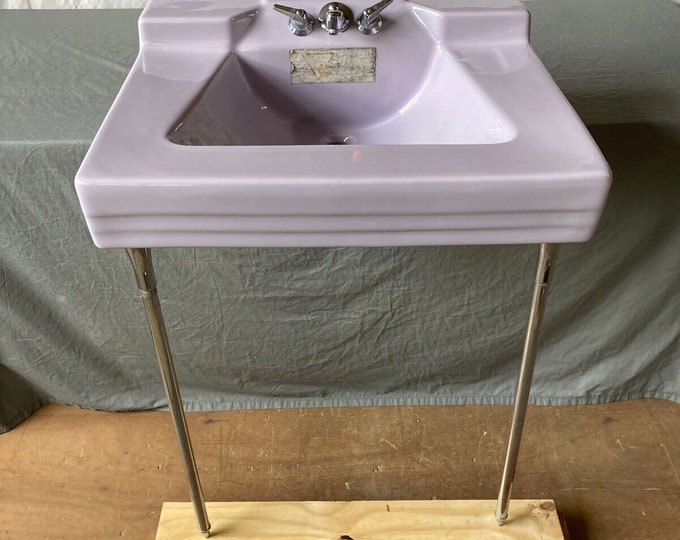 Vtg Mid Century Lavender Lilac Console Sink Chrome Brass Legs Old Rheem ...