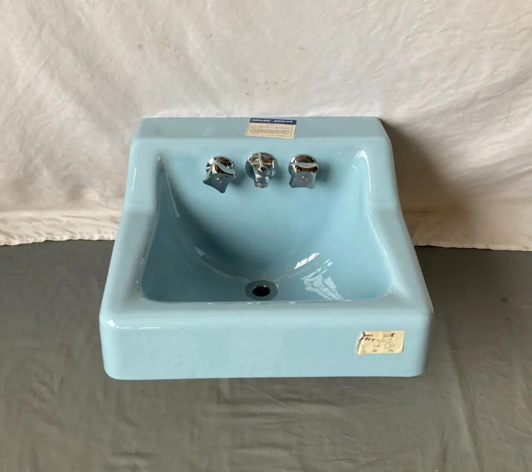 Vintage Sink NOS Cast Iron Cerulean Blue Porcelain Kohler Bath Wall ...