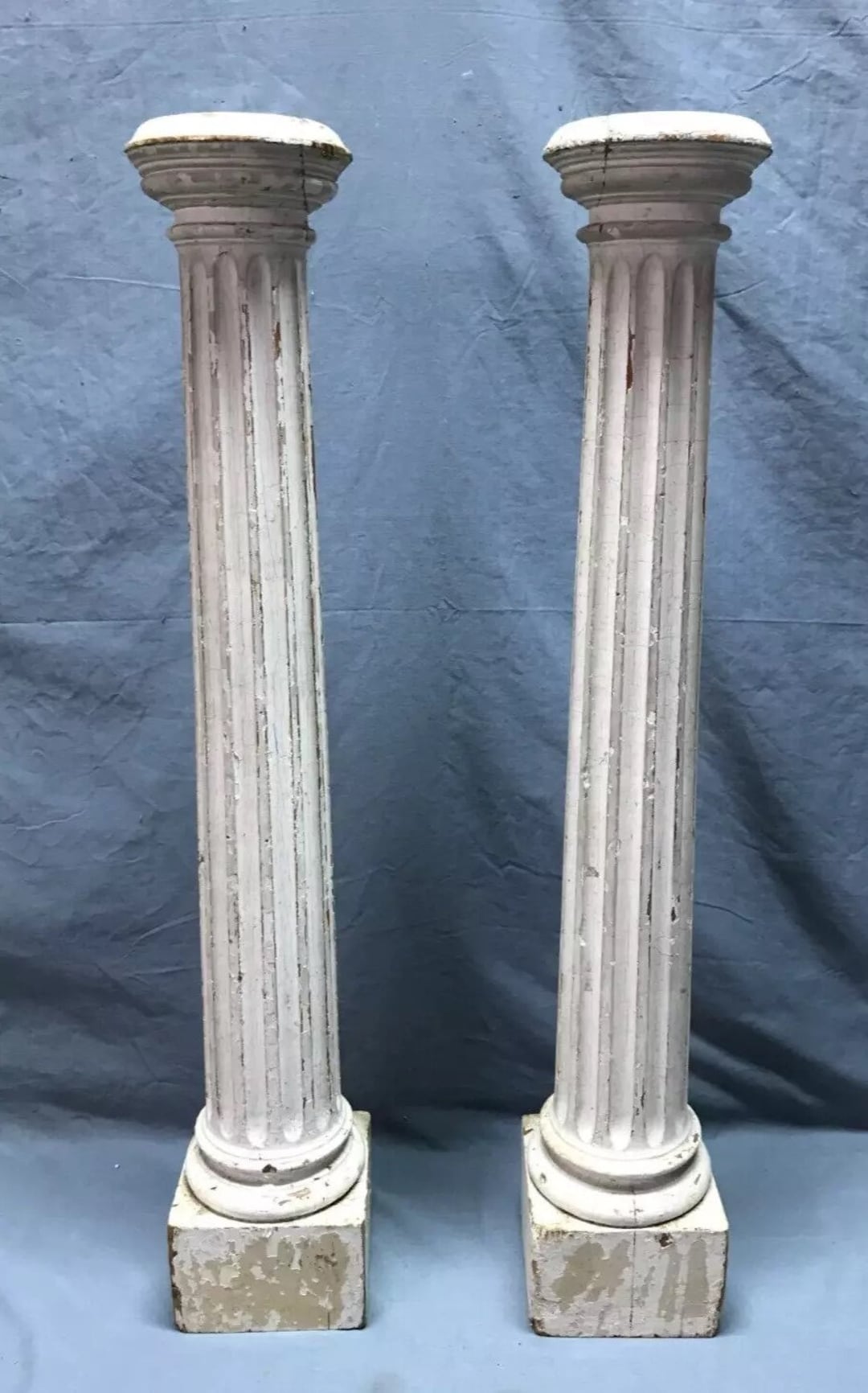 Antique Pair Small 29 Tall Wooden Shabby White Fluted Columns VTG Old ...