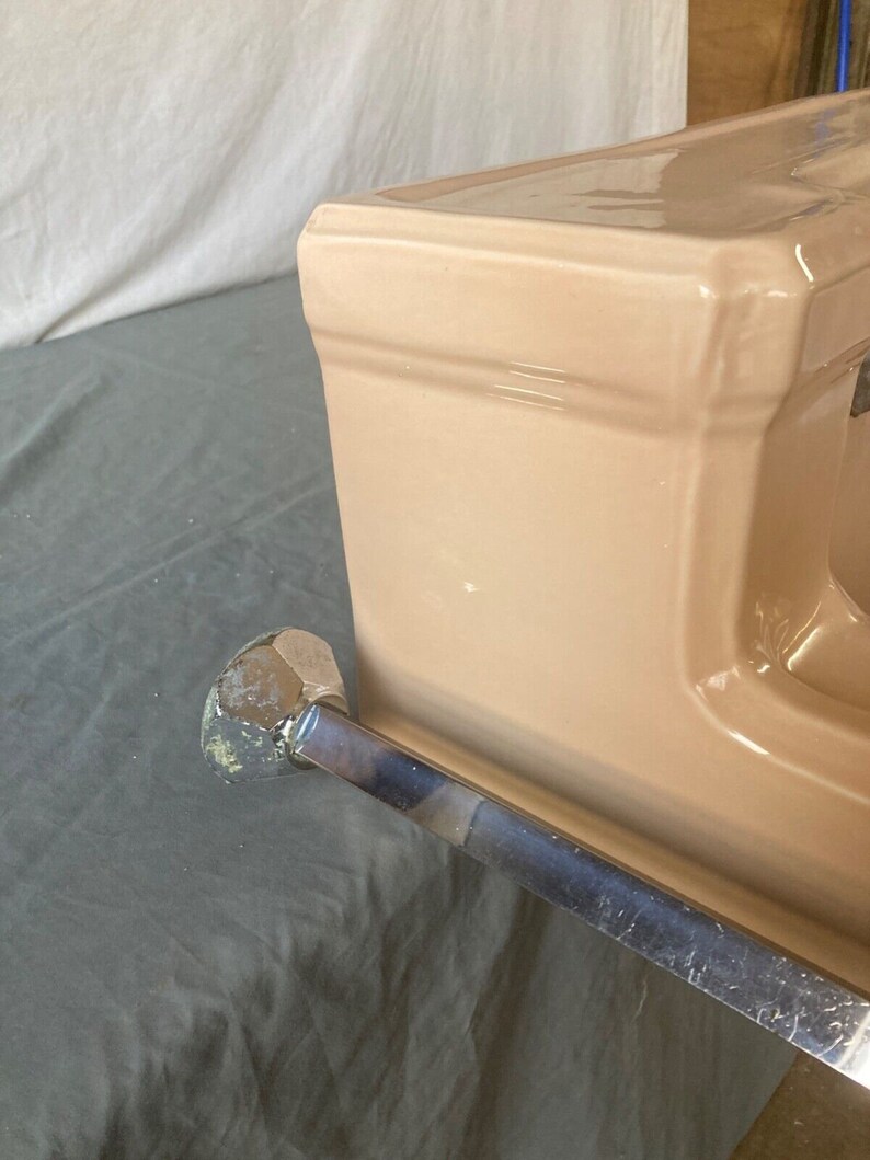 Antique Tan Beige Porcelain Sink Chrome Legs Towel Bars Old - Etsy