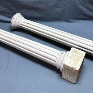 Antique Pair Small 29 Tall Wooden Shabby White Fluted Columns VTG Old ...