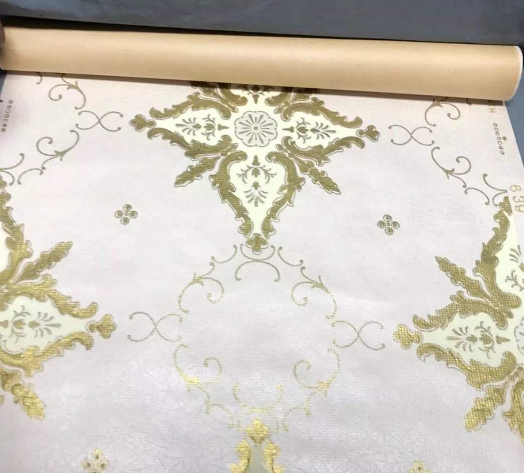 Antique Vintage Single 20" Roll Floral Gold Stencel Wallpaper Old 1055 ...