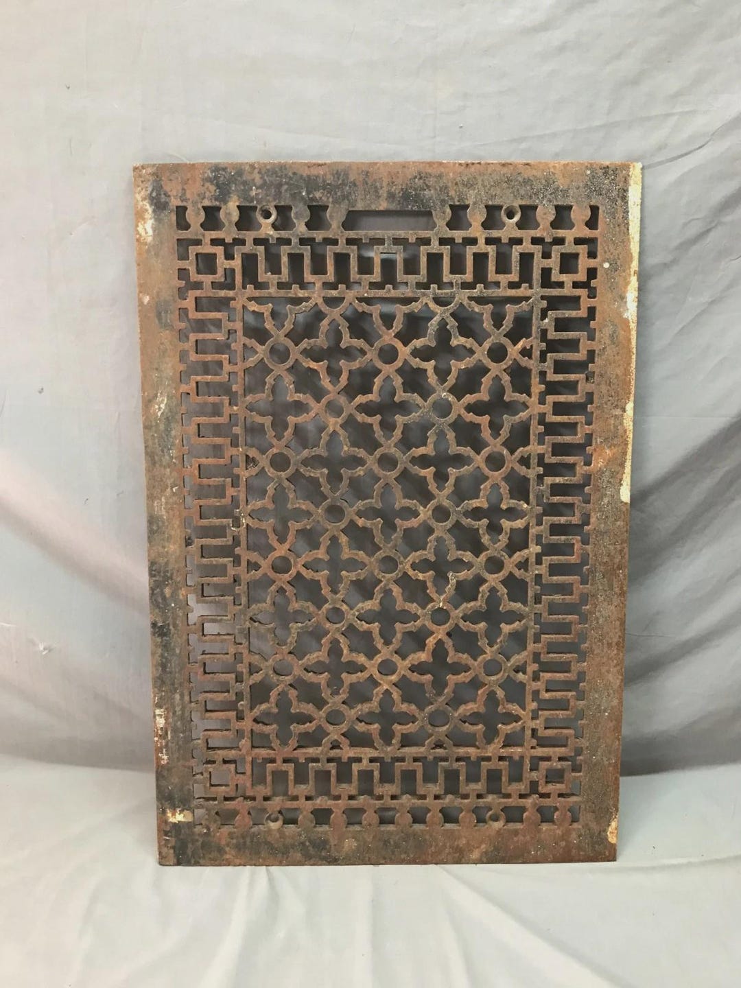 Antique 16x24 Gothic Cold Air Return Heat Rust Cast Iron Grate VTG Old ...