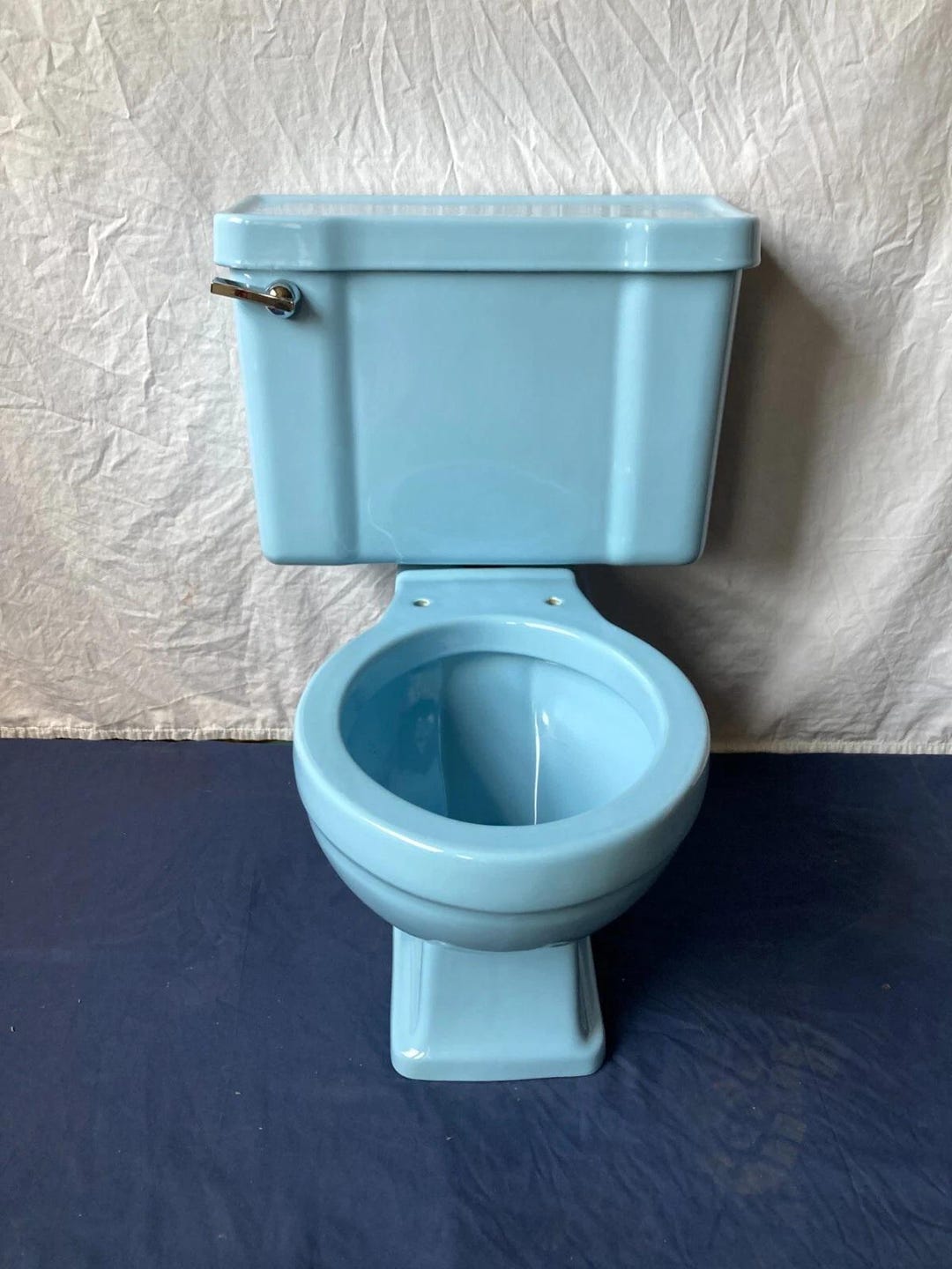 Vintage Mid Century Baby Blue Ceramic Toilet Old Round Bowl WE SHIP 252 ...