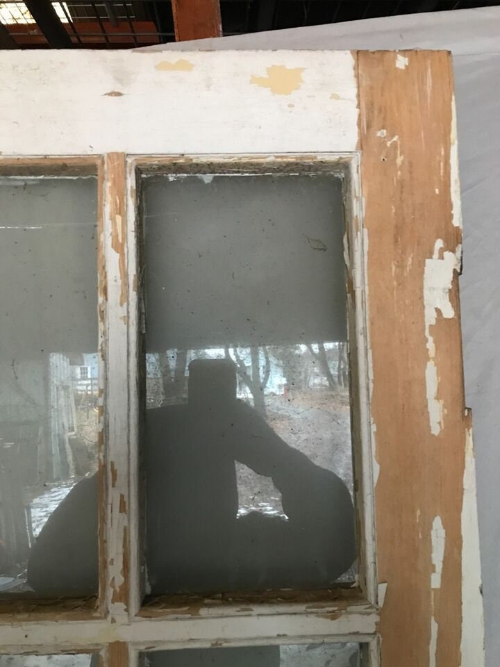 Antique Pair 15 Lite Wood 28x83 Distressed White French Doors Old VTG ...