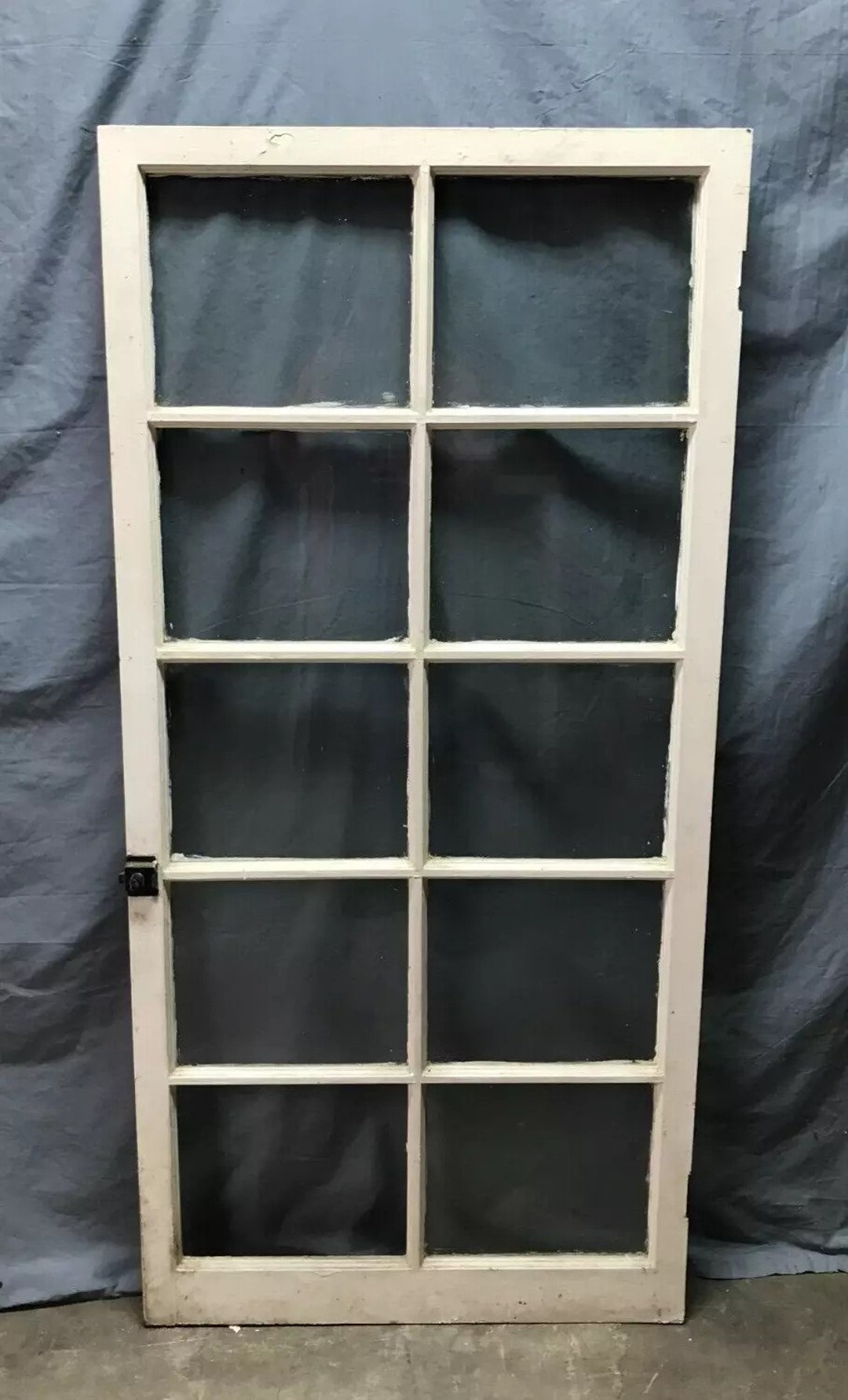 Antique 10 Lite Casement Door Window Cabinet Shabby 28x58 Vintage White ...