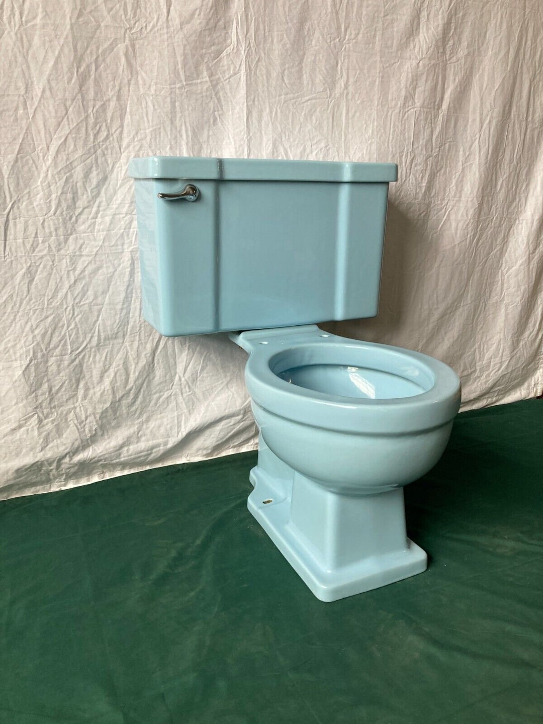 Vtg Mid Century Sky Blue Porcelain Toilet Old Bathroom Lavatory Briggs ...