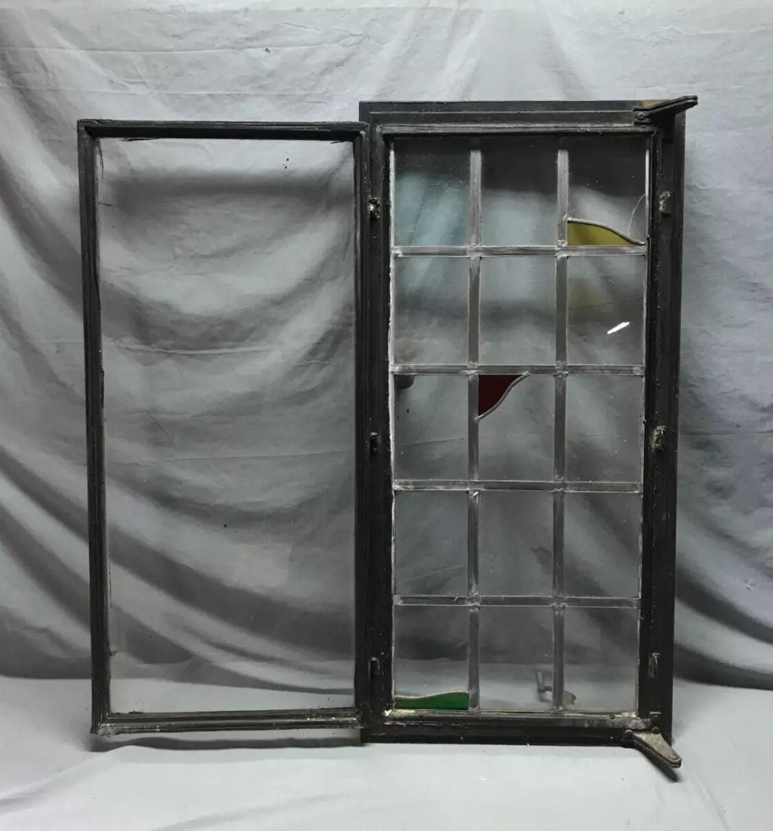VTG Steel 18 Lite Leaded Stained-glass 18x39 Tutor Casement Window Old ...