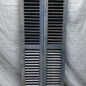 Antique Pair Wood 7x44 Louvered Blue Chestnut Interior Shutters Old ...