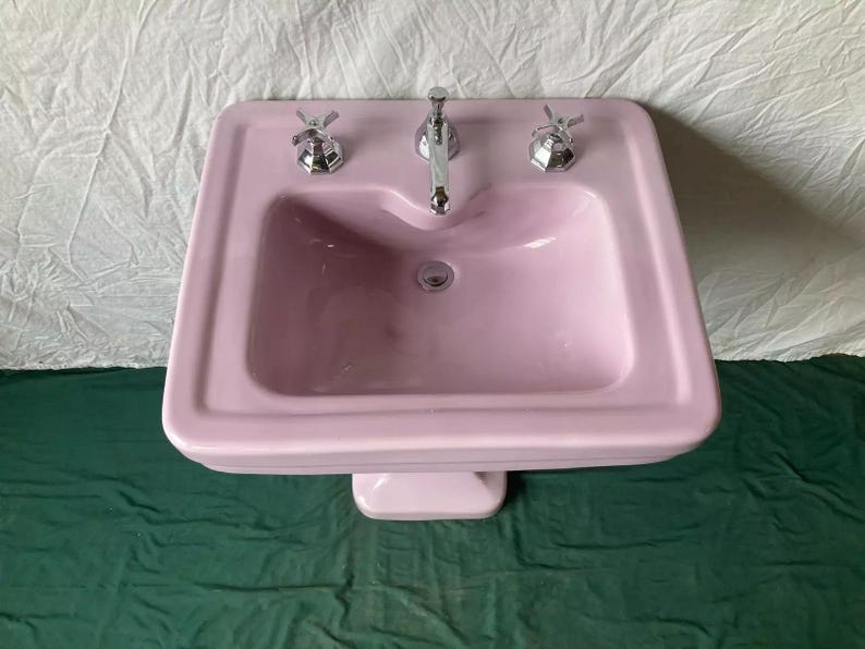 Antique 24x20 Ceramic Lavender Lilac Bathroom Pedestal Sink Kohler ...
