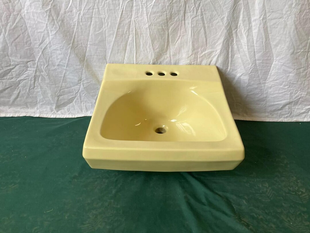 Vtg NOS Dessert Gold Yellow Porcelain Bath Wall Sink Old Eljer Lavatory ...