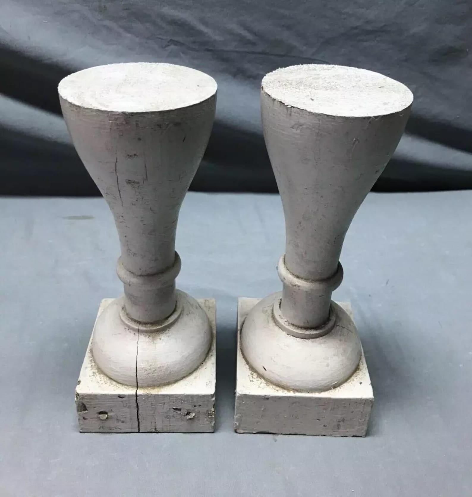 Vintage Pair 10" Turned Wood Shabby Balusters Thick Chunky Candle ...