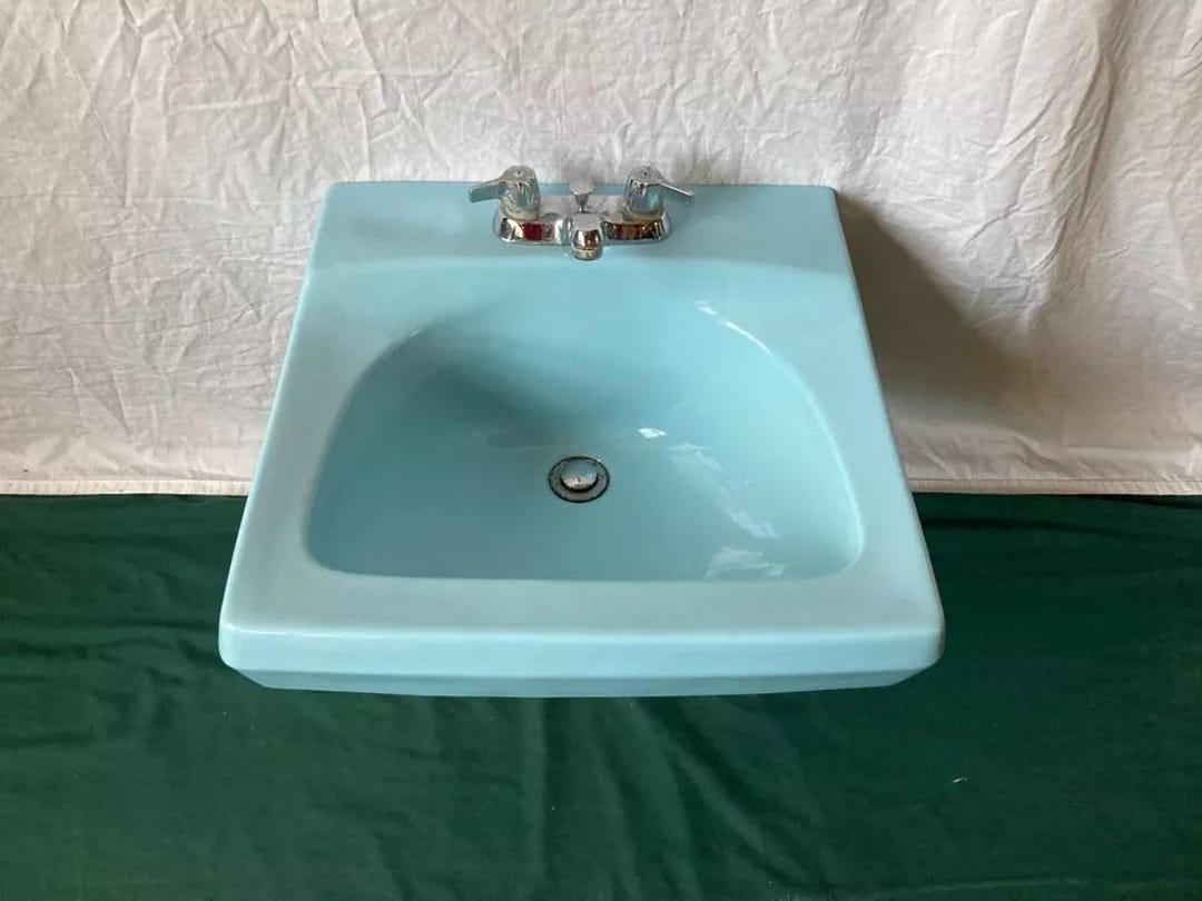 Vtg Ceramic 19x17 Sky Blue Bathroom Wall Sink Old Eljer Lavatory 299 ...