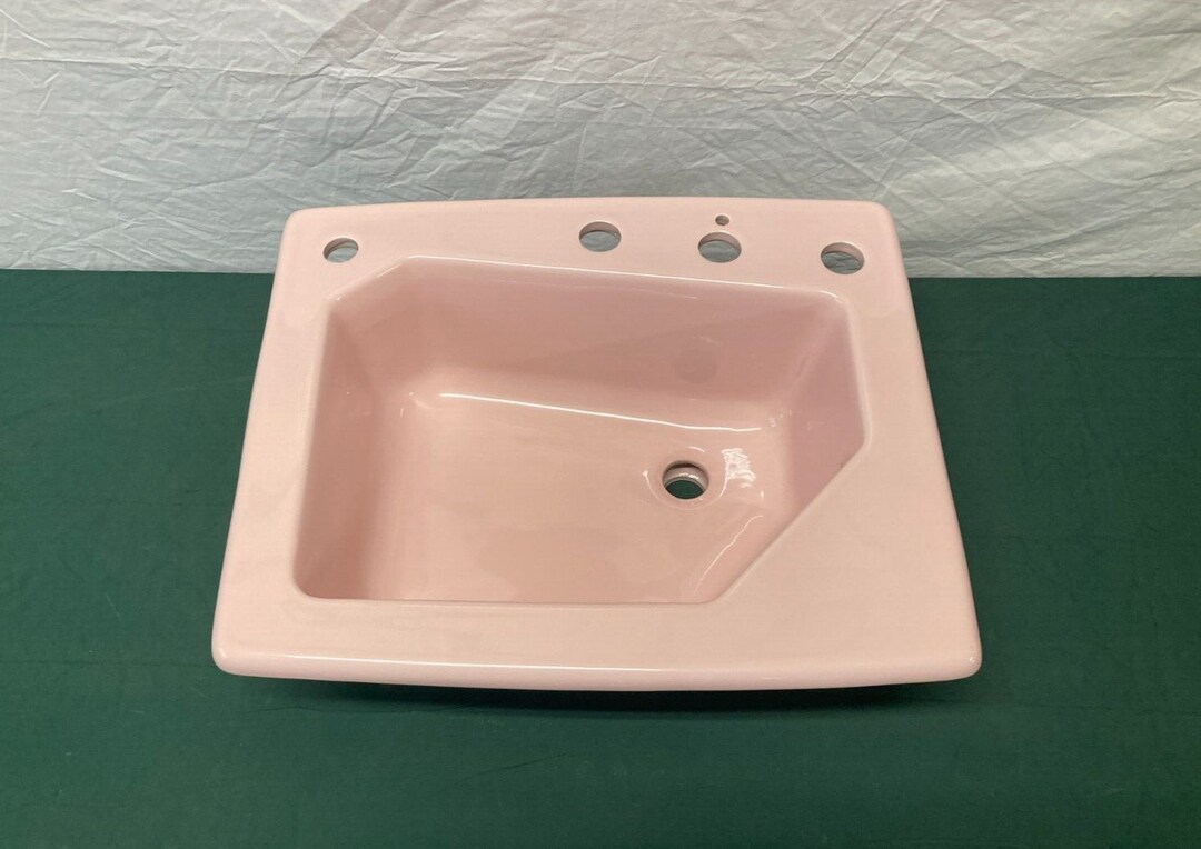 Vtg Ceramic Shell Pink 21x18 Self Rimming Drop in Bath Sink NOS Crane ...