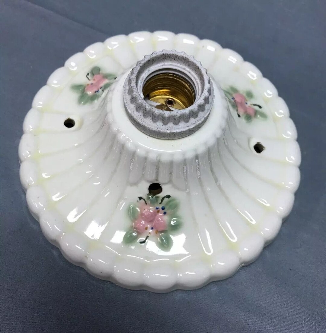 VTG Flush Mount Porcelain Ceiling Light Shabby Floral Chic Old ...
