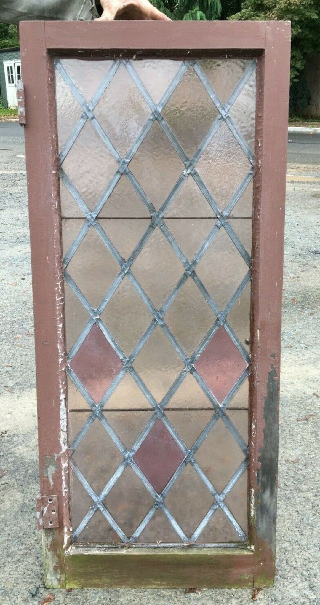 Antique Stained Glass Leaded 38 Lite Diamond Casement Window 20x46 VTG ...