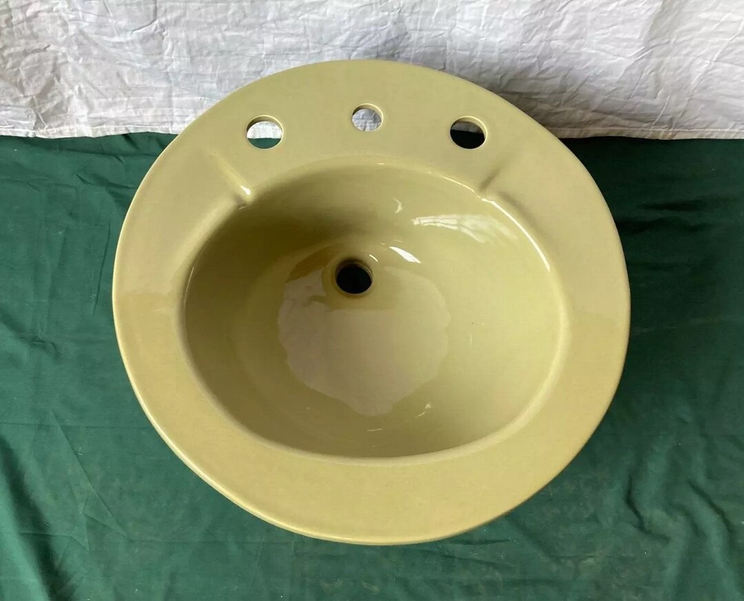 Vintage Avocado Green Round 19" Self Rimming Drop in Bath Sink NOS ...