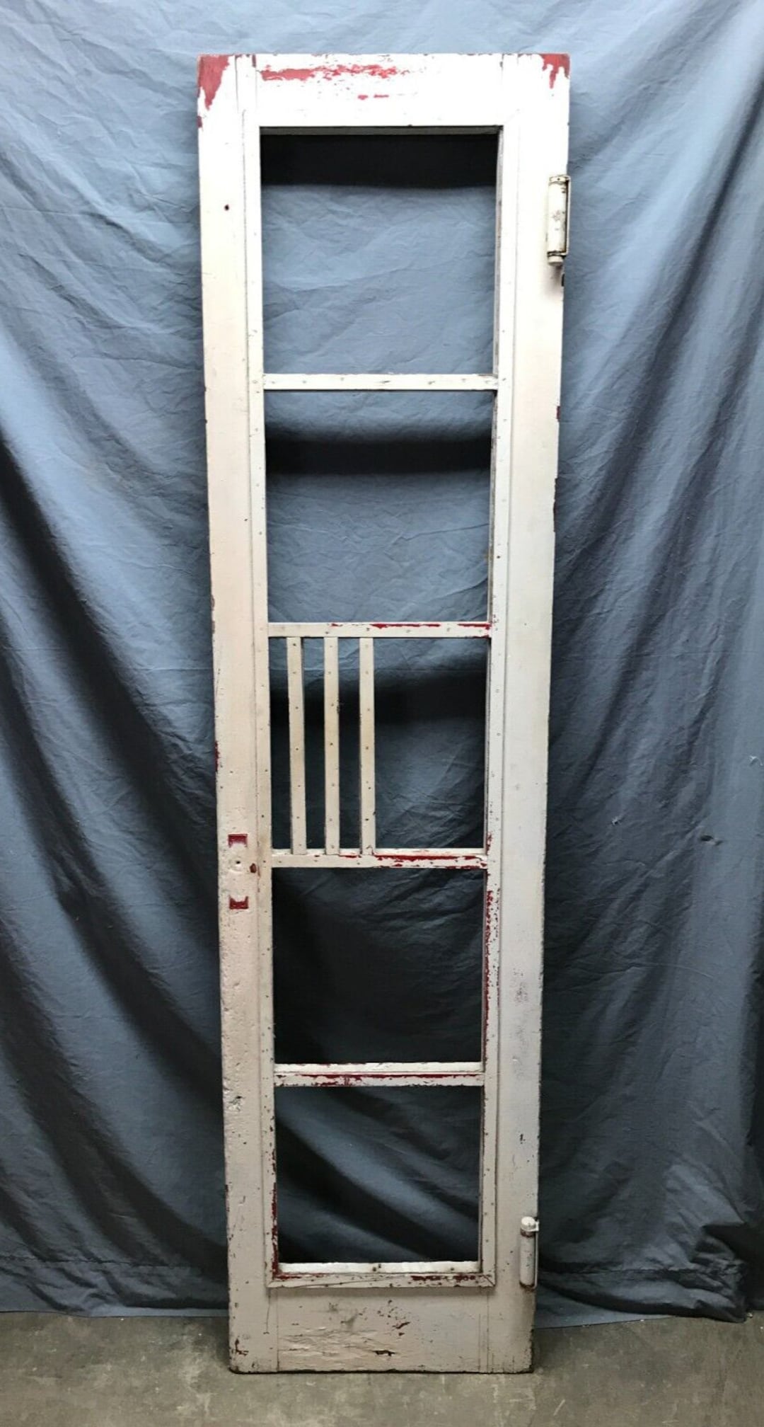 VTG Shabby White Red Wood 20x79 Spring Loaded Swing Screen Door Chic ...