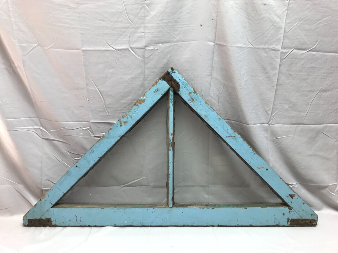 Antique 2 Lite 24x45 Triangle Transom Window Shabby Old VTG Blue Chic ...
