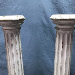 Antique Pair Small 29 Tall Wooden Shabby White Fluted Columns VTG Old ...