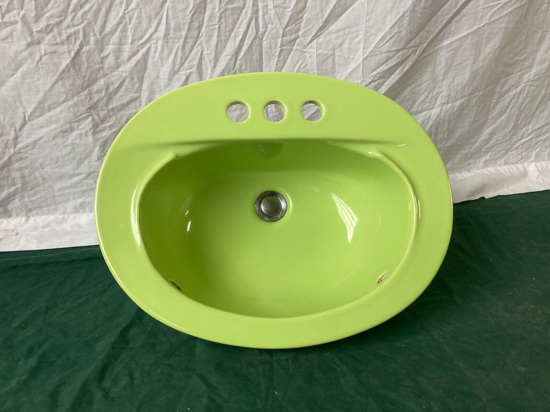 Vintage 19x15 Sunny Lime Green Old Eljer Self Rimming Oval Drop in Bath Sink 115-24E - Etsy