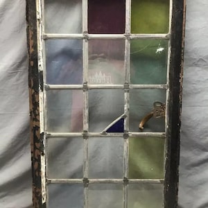 VTG Steel 16 Lite Leaded Stained-glass 20x37 Tutor Casement Window Old ...