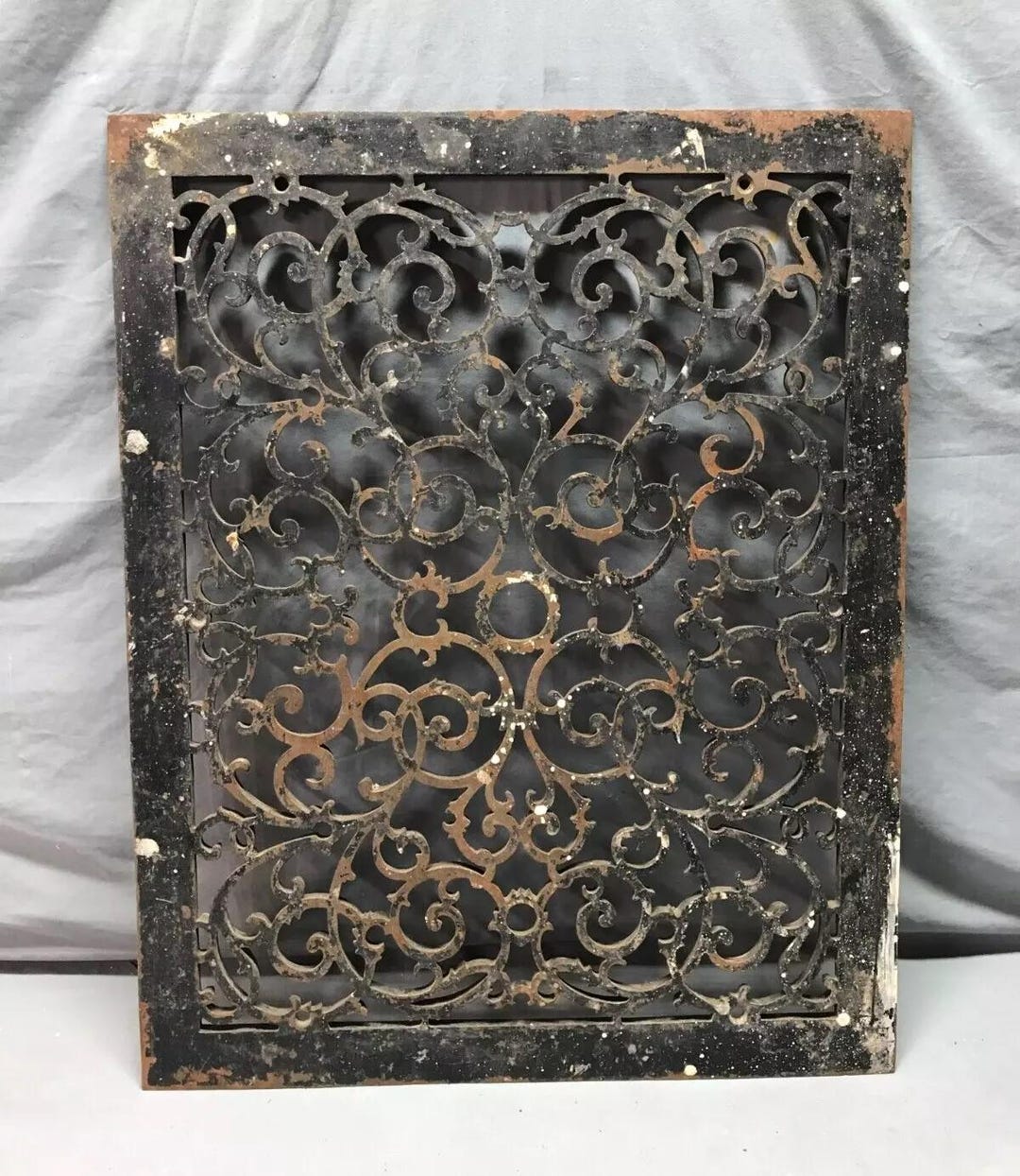 Antique 20x26 Gothic Cold Air Return Heat Cast Iron Grate Grill VTG Old ...