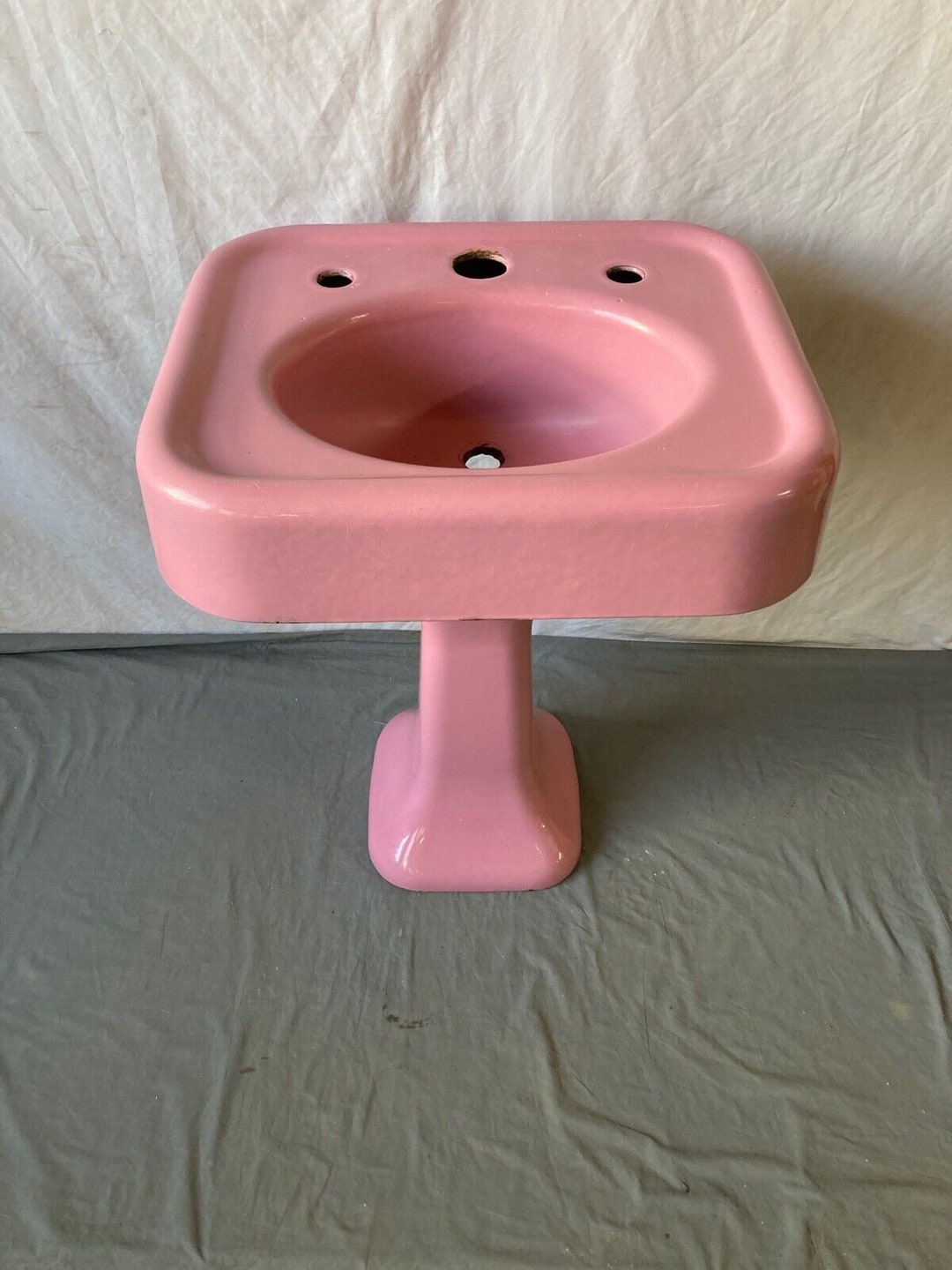 Antique Cast Iron Rose Du Barry Pink Porcelain Pedestal Sink Standard ...