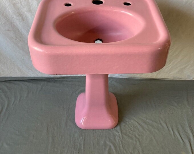 Antique Cast Iron Rose Du Barry Pink Porcelain Pedestal Sink Standard ...