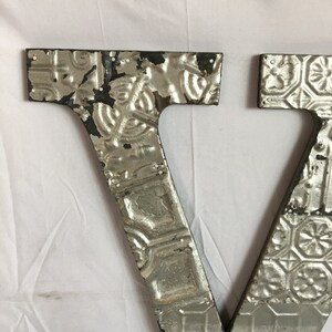 Reclaimed Tin Ceiling Wrapped 16" Letter 'V' Patchwork Metal Mosaic ...