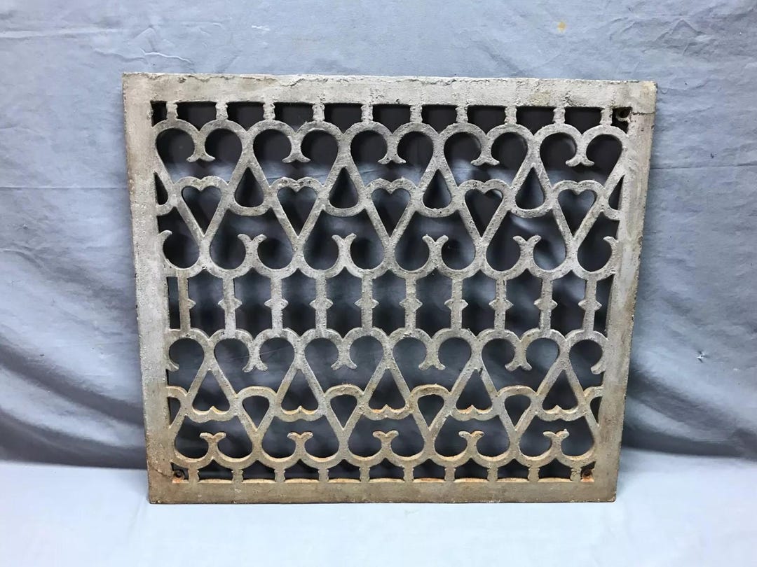 Antique 20X24 Cold Air Return Heat Cast Grate Grill Hearts VTG Vent Old ...