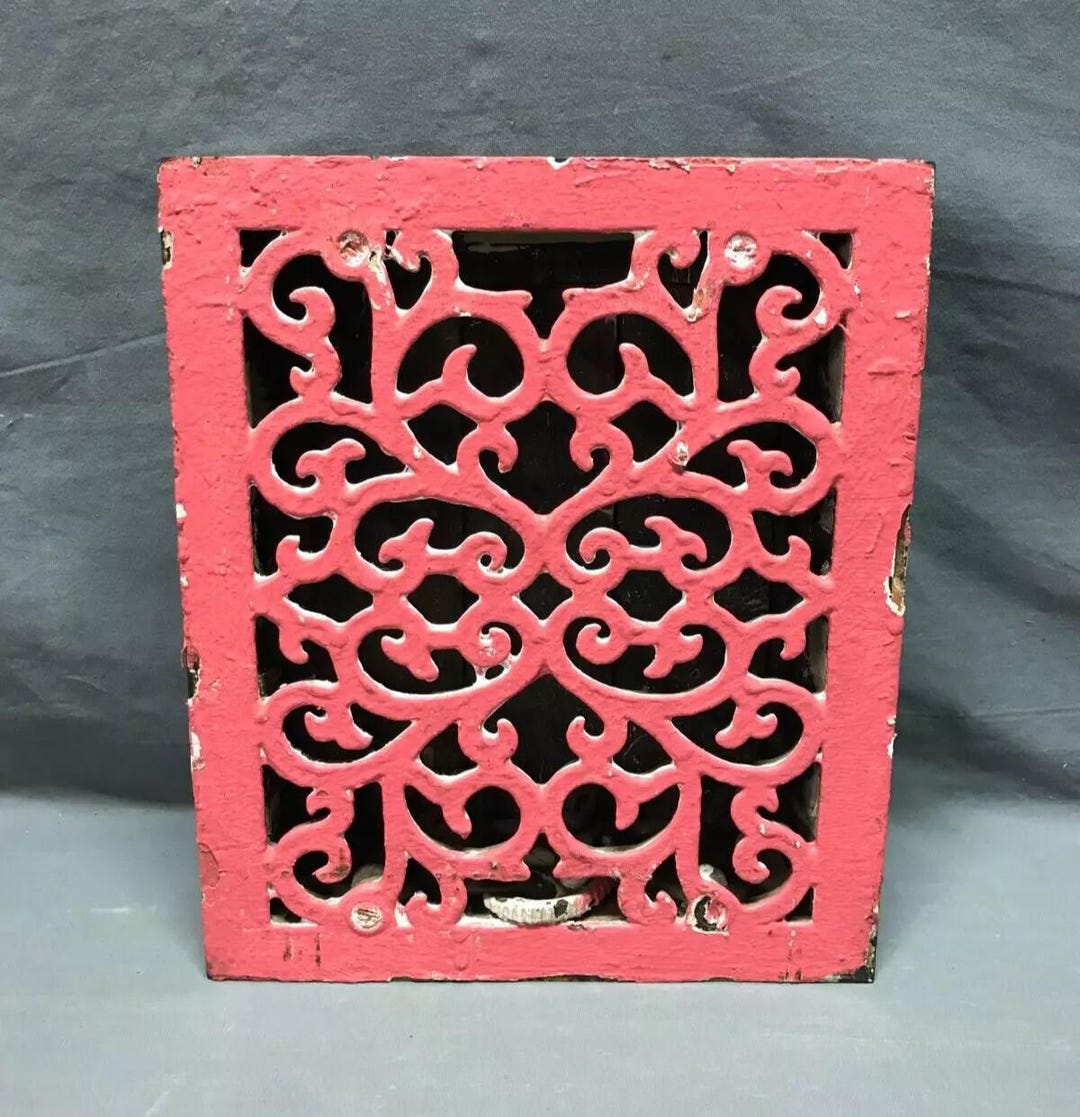 Antique Vintage 8x10 Cast Iron Shabby Hot Pink Heat Grate Register Old ...