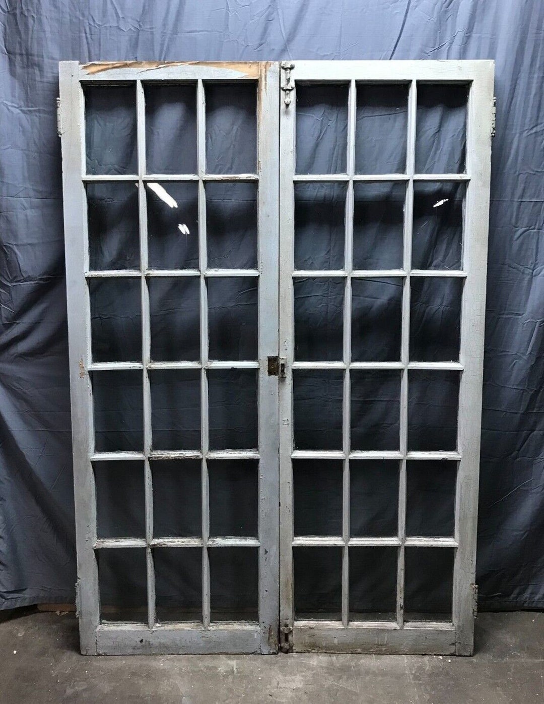 Antique Pair 18 Lite Shabby Glass Chic Casement Windows 22x62 Blue VTG ...