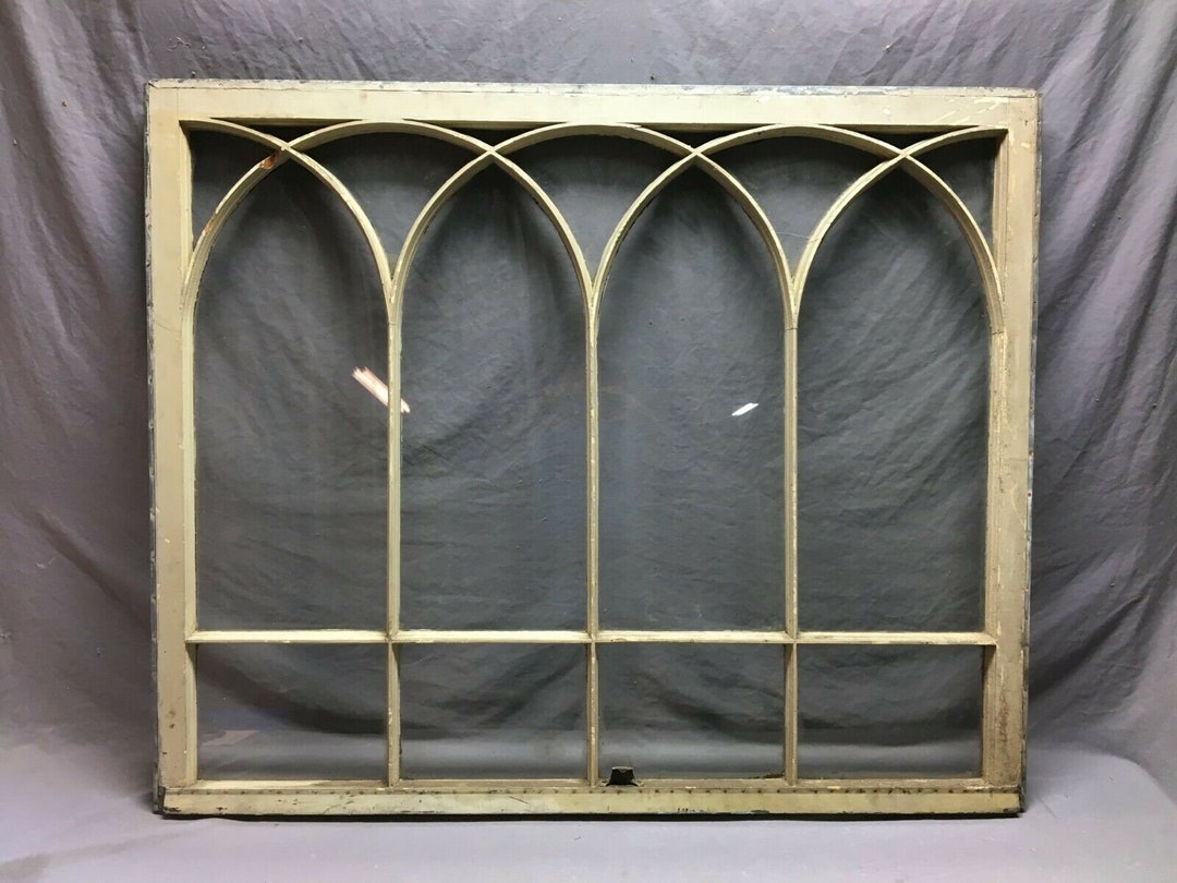 Antique Arched Gothic Window Sash Shabby Vintage Chic 40x48 Tan Old ...
