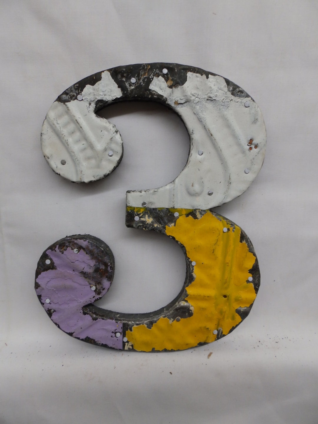 Tin Ceiling Wrapped 8" Number 3 Patchwork Reclaimed Metal Mosaic Wall ...