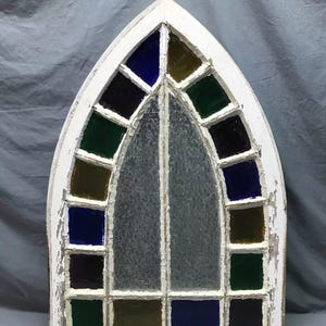 Antique Shabby Peaked 24x35 18 Lite Stained Glass Window Sash VTG Chic ...