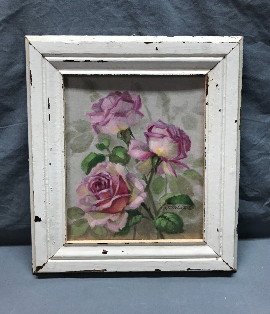 Shabby Christie Repasy Giclee Laguna Rose Print 12x14 Wood Frame VTG ...