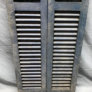 Antique Pair Wood 7x44 Louvered Blue Chestnut Interior Shutters Old ...