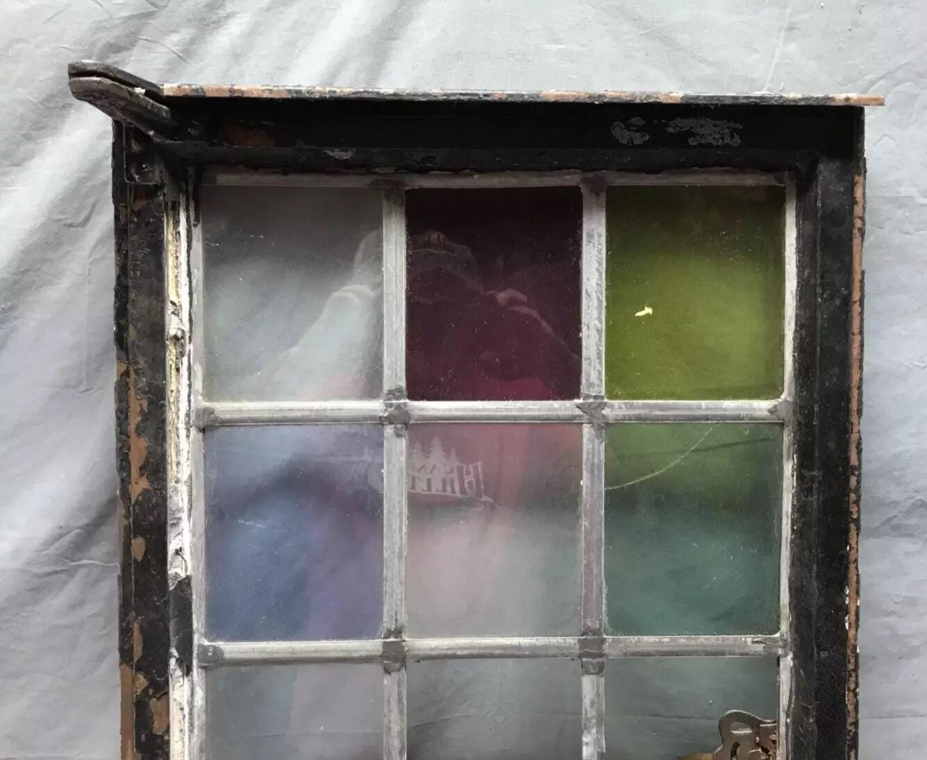 VTG Steel 16 Lite Leaded Stained-glass 20x37 Tutor Casement Window Old ...