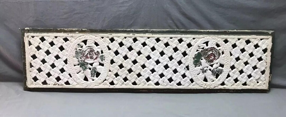 Antique Cast Iron Rose Fireplace Window Vent Grill 10x44 Old Grate VTG ...