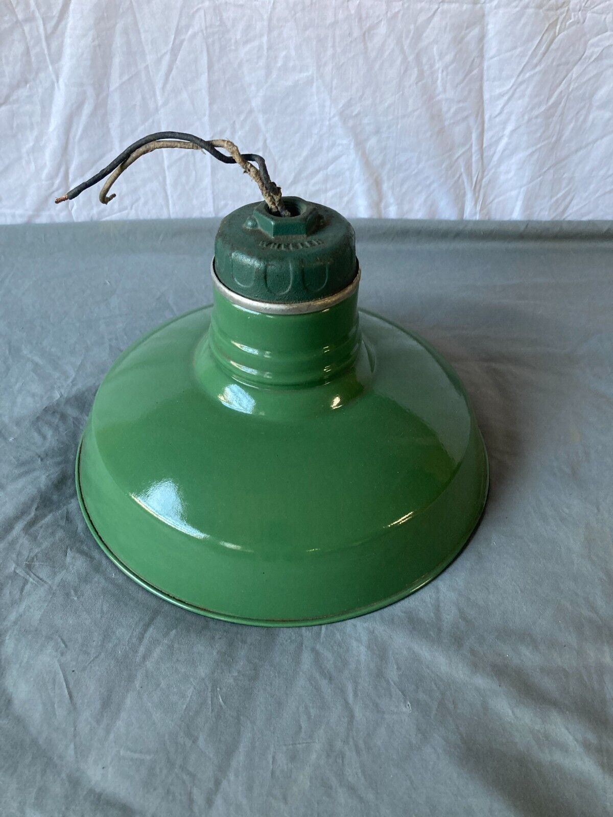 Antique 12" Industrial Green Porcelain Gas Station Pan Light Vtg ...