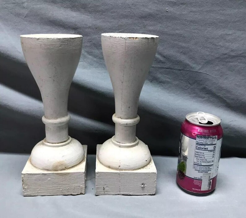 Vintage Pair 10" Turned Wood Shabby Balusters Thick Chunky Candle ...
