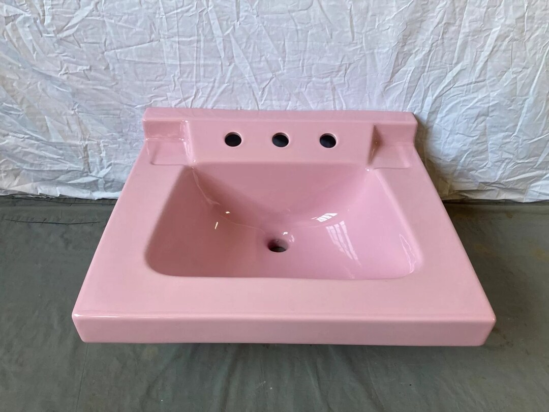 Vtg NOS Ceramic Champagne Pink 24x21 Wall Mount Bath Sink Kohler 534 ...