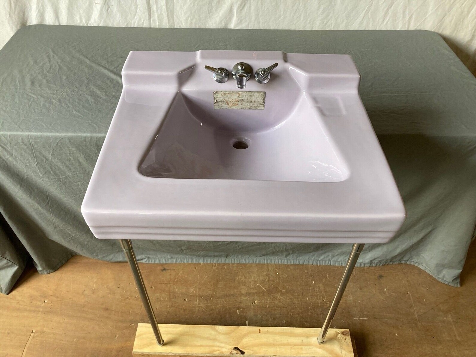 Vtg Mid Century Lavender Lilac Console Sink Chrome Brass Legs - Etsy