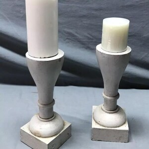 Vintage Pair 10" Turned Wood Shabby Balusters Thick Chunky Candle ...