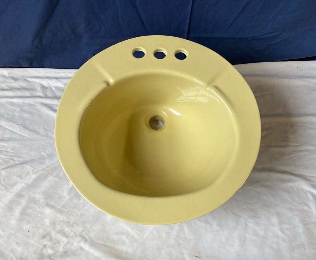Vtg Ceramic Harvest Gold Yellow 18 Round Drop in Sink NOS Kohler Bath ...