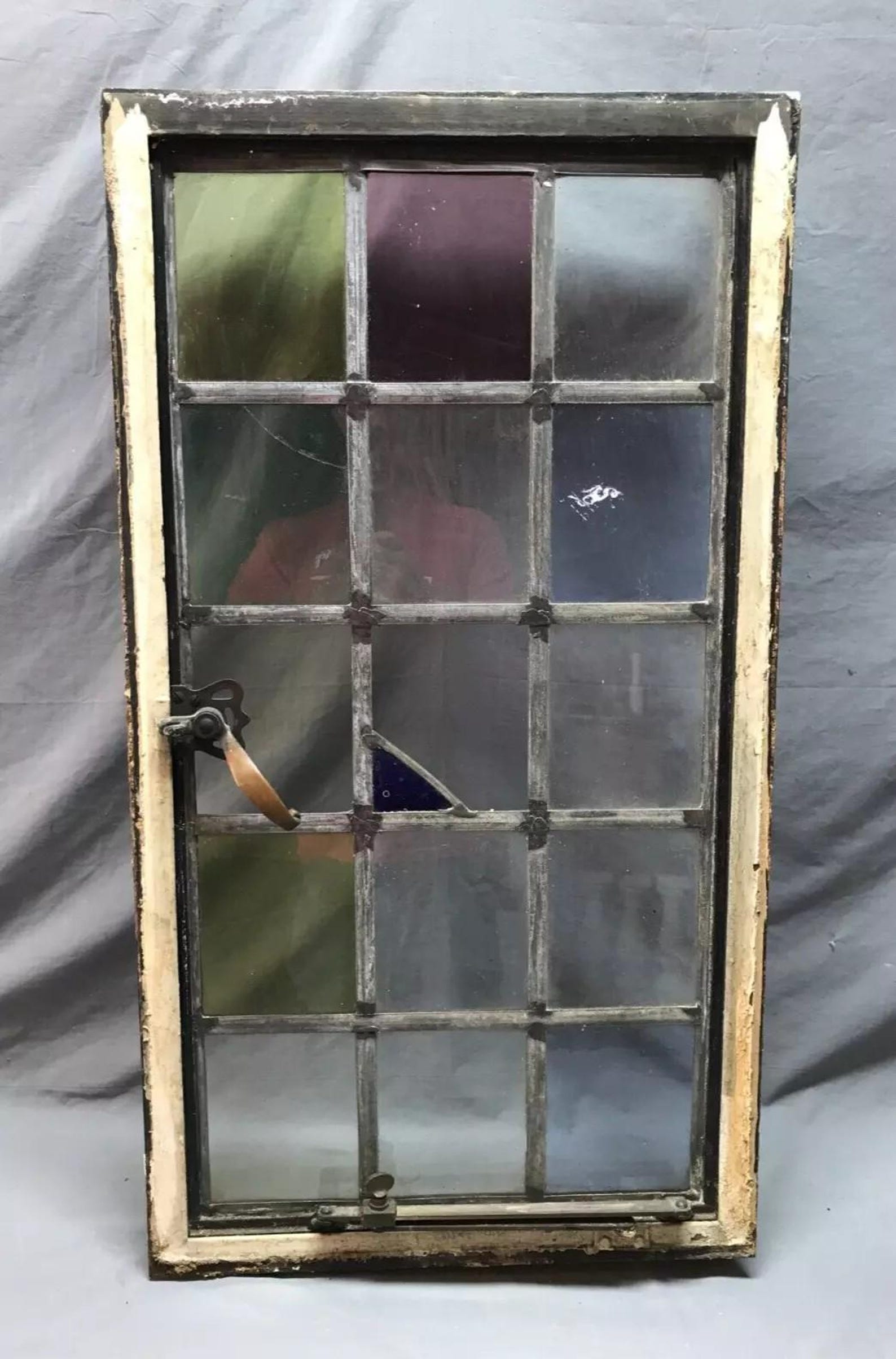 VTG Steel 16 Lite Leaded Stained-glass 20x37 Tutor Casement Window Old ...