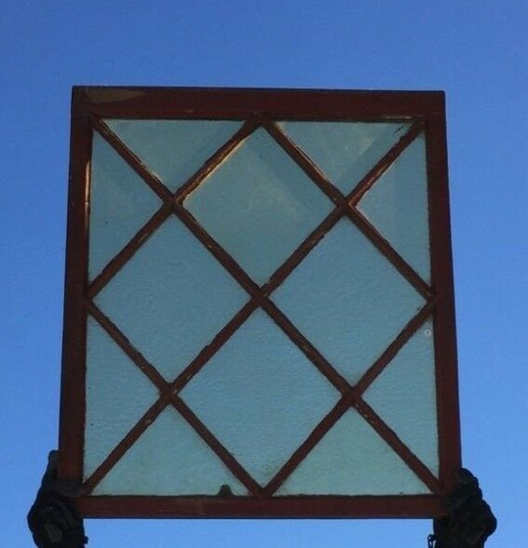 Antique 12 Lite Amber Stained Colored Glass Window Sash 27X31 Shabby ...